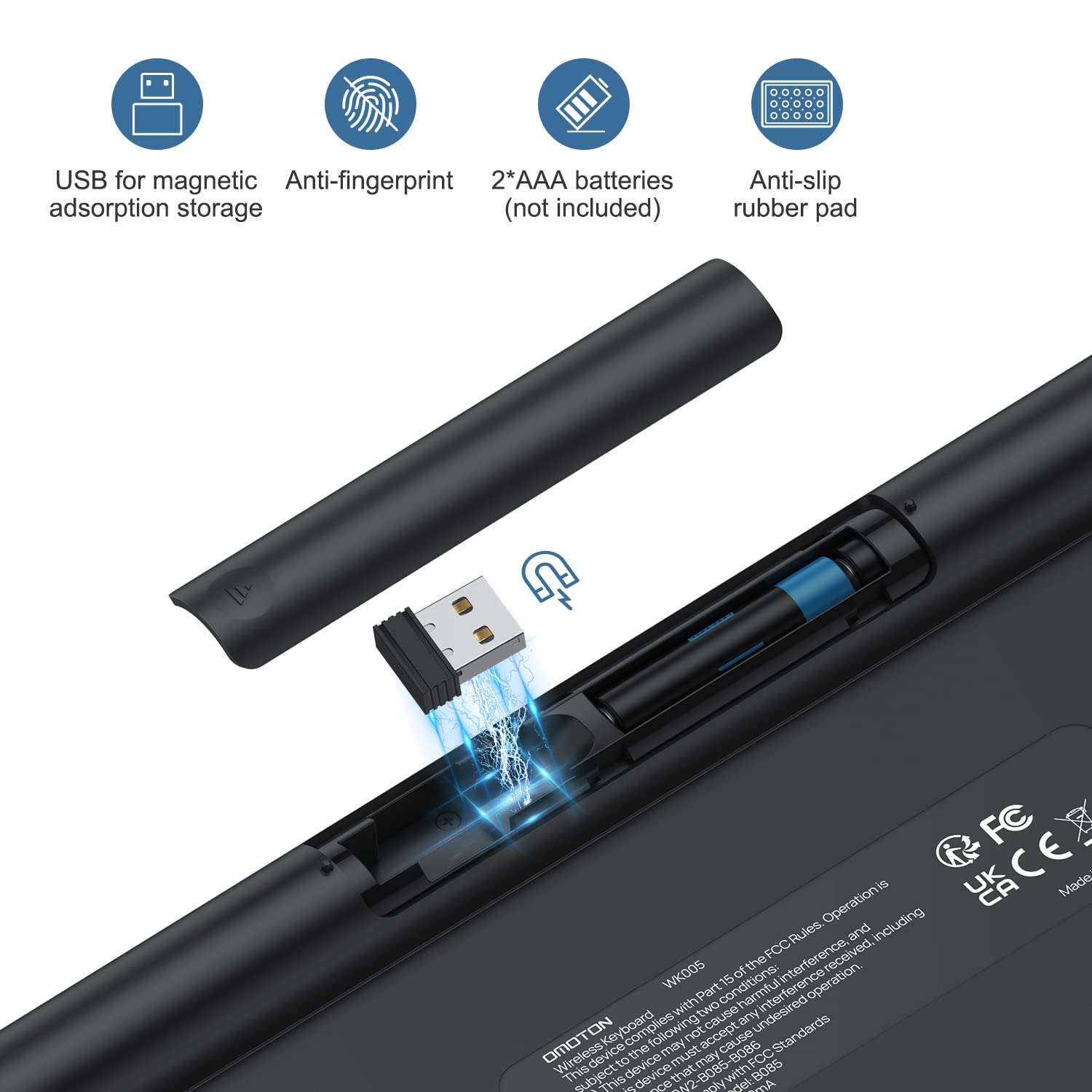 OMOTON Wireless Keyboard, 2.4G Silent Computer Keyboard, Ultra Slim Full Size Ergonomic Keyboard with Numeric Keypad and Media Hotkeys Compatible with Windows, PC, Computer, Notebook, Laptop, Black