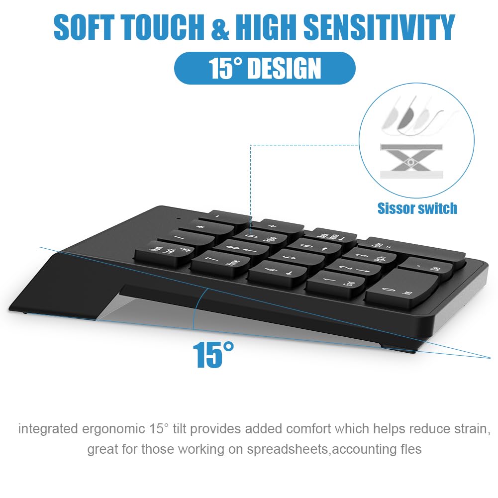 Bluetooth Numeric Keypad β Portable Number Pad Keyboard for Laptop, PC Computers, Desktop | Essential Laptop Accessories Numpad for ChromeBook Surface Notebook Efficient Office Accountant Data Entry