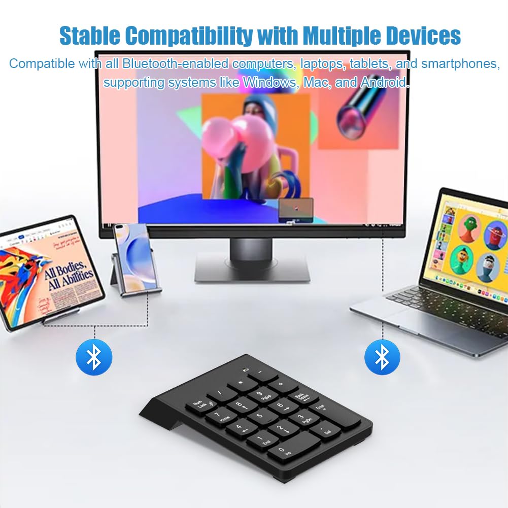 Bluetooth Numeric Keypad β Portable Number Pad Keyboard for Laptop, PC Computers, Desktop | Essential Laptop Accessories Numpad for ChromeBook Surface Notebook Efficient Office Accountant Data Entry