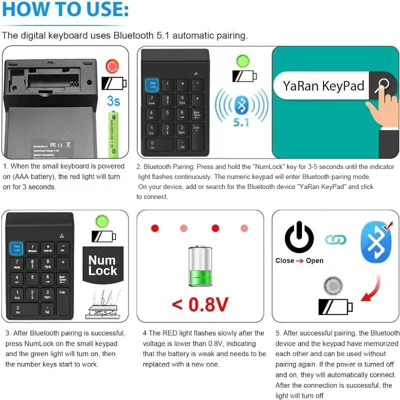 Bluetooth Numeric Keypad β Portable Number Pad Keyboard for Laptop, PC Computers, Desktop | Essential Laptop Accessories Numpad for ChromeBook Surface Notebook Efficient Office Accountant Data Entry