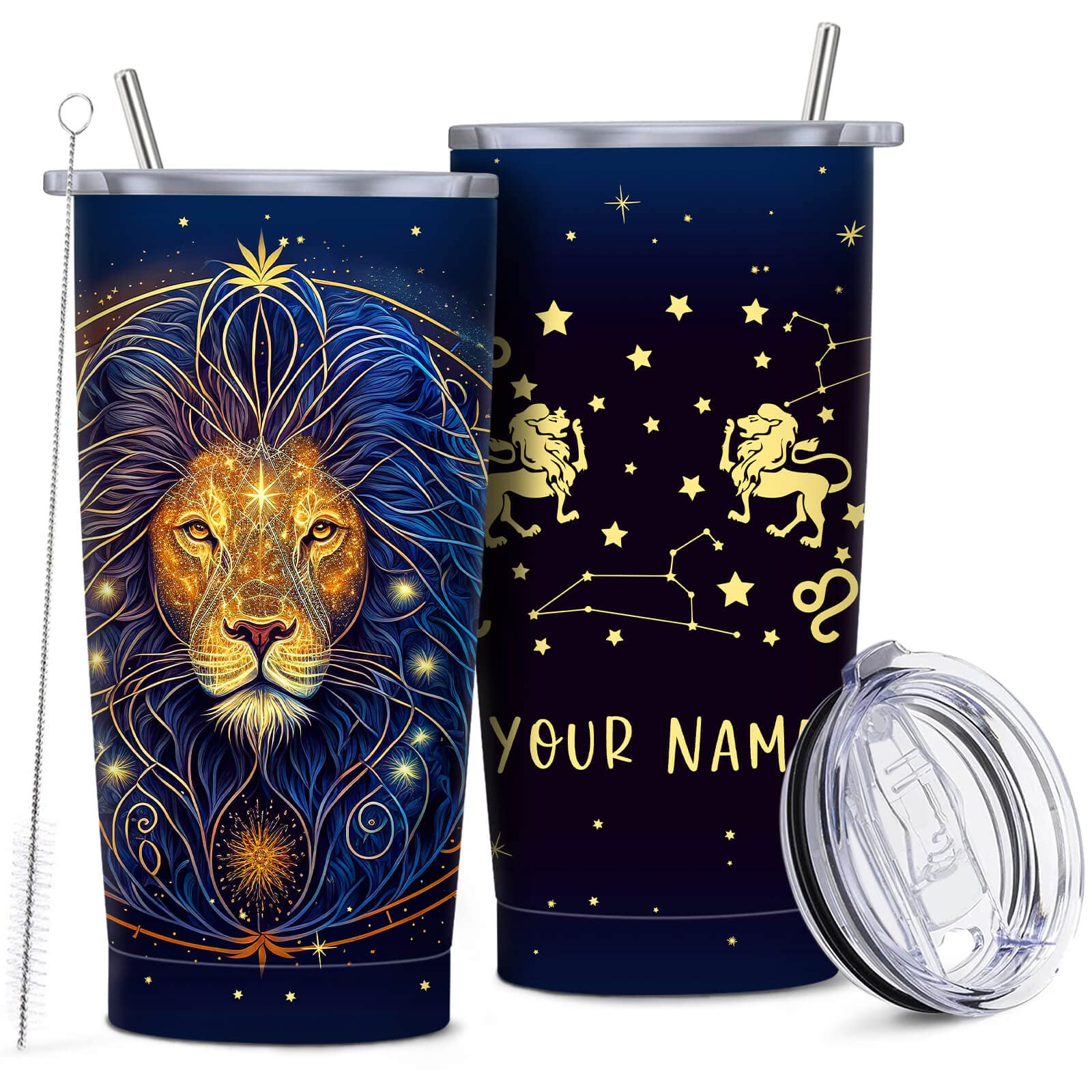 BEOIIBIRD Custom Leo Zodiac Tumbler Gifts, 20oz Glaze Stainless Steel with Lid and Straw Personalized with Text Bottles Insulated Coffee Mug, Beverage Cup for Teen Women Men Office Car Travel