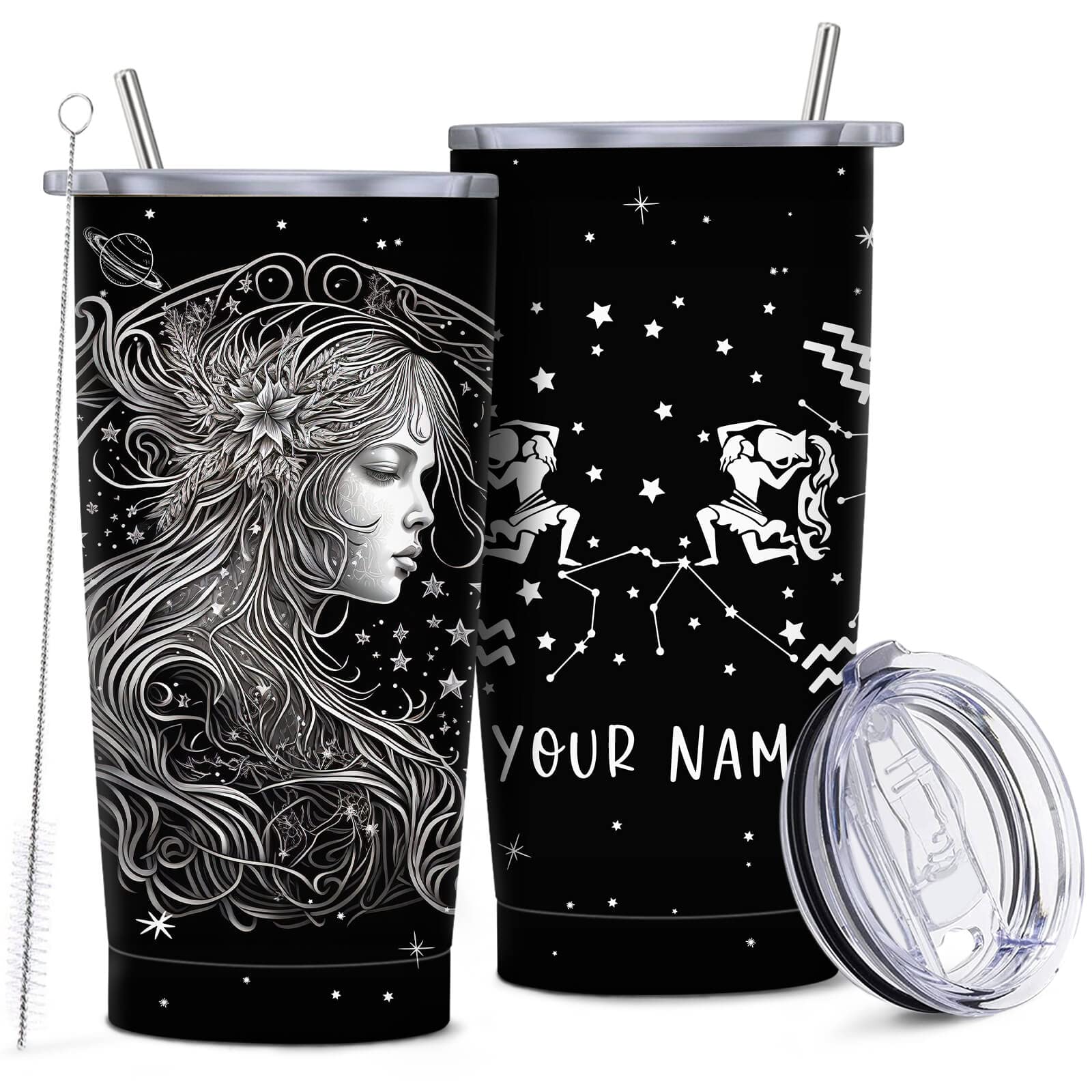 BEOIIBIRD Custom Scorpio Zodiac Tumbler Gifts, 20oz Glaze Stainless Steel with Lid and Straw Personalized with Text Bottles Insulated Coffee Mug, Beverage Cup for Teen Women Men Office Car Travel