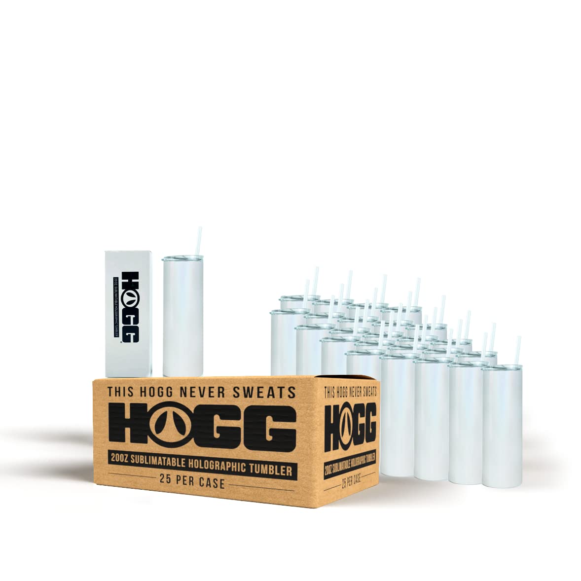 Hogg 20 oz Sublimation Tumblers Holographic (24 Units) - Shimmer Coating, Sublimation Blanks, Bulk Tumblers with Lids and Straws, 20oz Skinny, Blank Cups