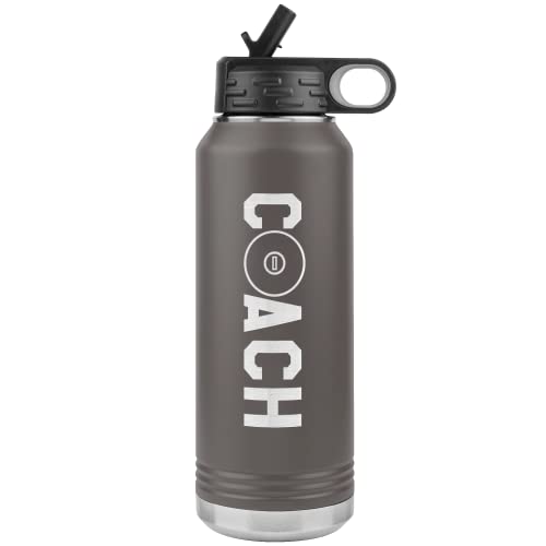 JFWcreations Wrestling Coach Water Bottle - 32oz Insulated Engraved Stainless Steel Flip Top with Straw Wrestling Coach Gift Pewter