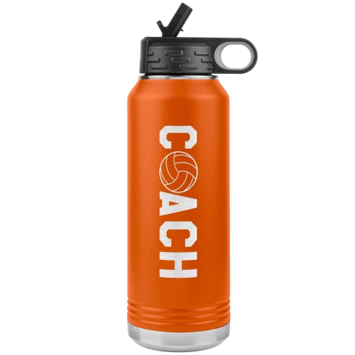 JFWcreations Volleyball Coach Water Bottle - 32oz Insulated Engraved Stainless Steel Flip Top With Straw Volleyball Coach Gift Orange