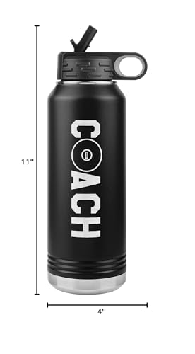 JFWcreations Wrestling Coach Water Bottle - 32oz Insulated Engraved Stainless Steel Flip Top with Straw Wrestling Coach Gift Black
