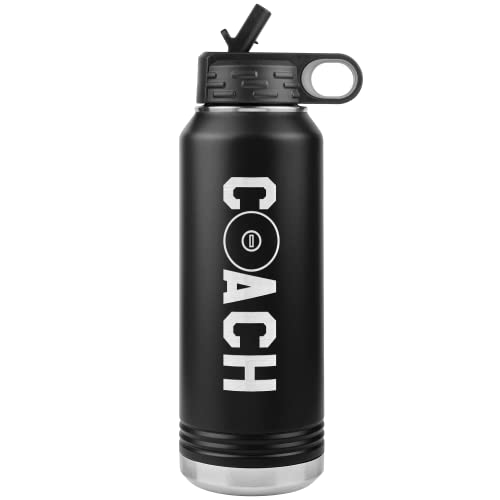 JFWcreations Wrestling Coach Water Bottle - 32oz Insulated Engraved Stainless Steel Flip Top with Straw Wrestling Coach Gift Black