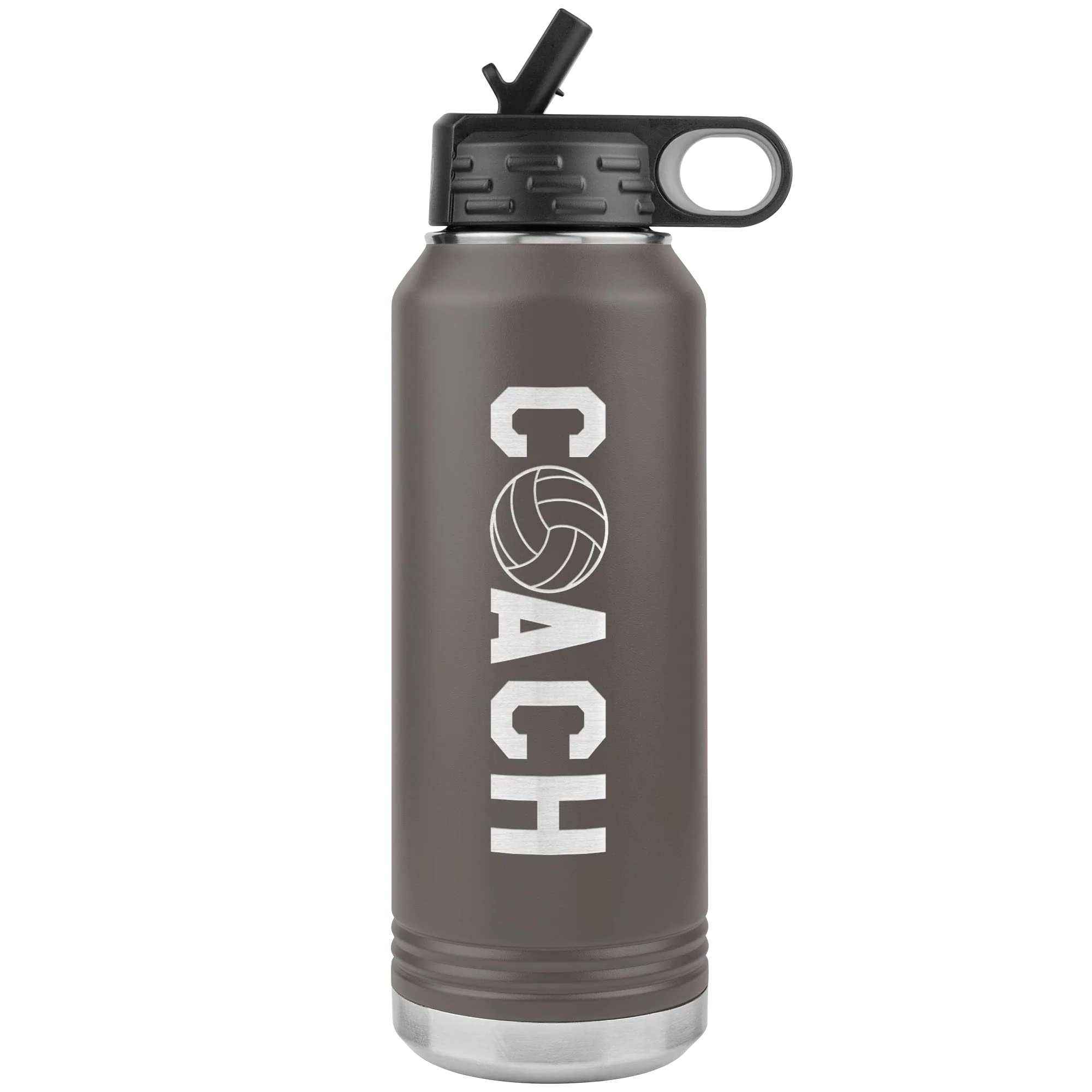 JFWcreations Volleyball Coach Water Bottle - 32oz Insulated Engraved Stainless Steel Flip Top With Straw Volleyball Coach Gift Pewter