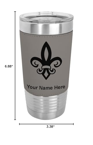 LaserGram 20oz Vacuum Insulated Tumbler Mug, Fleur de Lis, Personalized Engraving Included (Faux Leather, Gray)