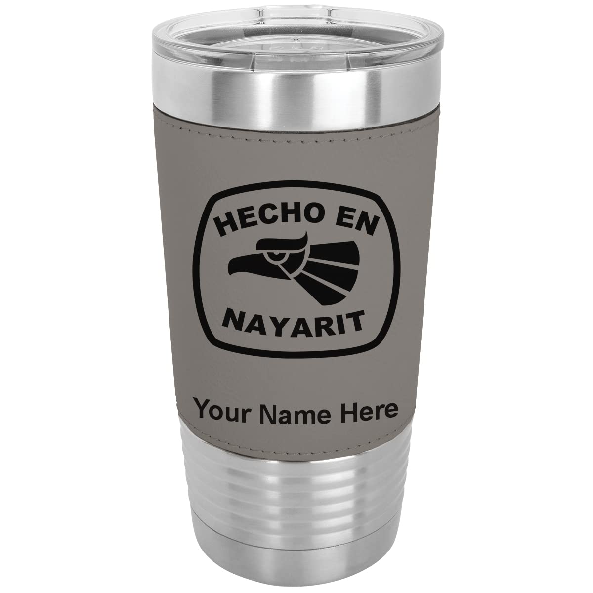 LaserGram 20oz Vacuum Insulated Tumbler Mug, Hecho en Nayarit, Personalized Engraving Included (Faux Leather, Gray)