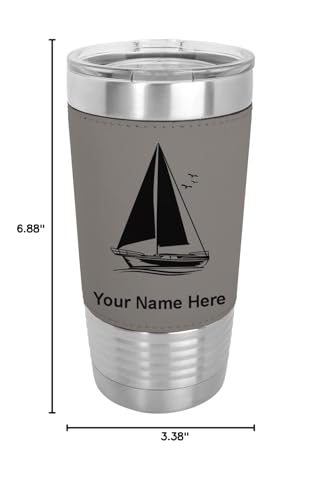 LaserGram 20oz Vacuum Insulated Tumbler Mug, Sailboat, Personalized Engraving Included (Faux Leather, Gray)