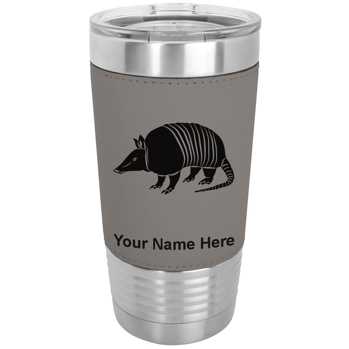 LaserGram 20oz Vacuum Insulated Tumbler Mug, Armadillo, Personalized Engraving Included (Faux Leather, Gray)