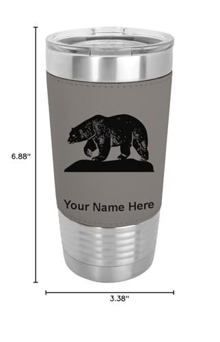 LaserGram 20oz Vacuum Insulated Tumbler Mug, Polar Bear, Personalized Engraving Included (Faux Leather, Gray)