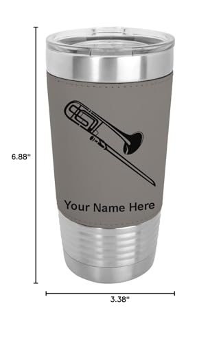 LaserGram 20oz Vacuum Insulated Tumbler Mug, Trombone, Personalized Engraving Included (Faux Leather, Gray)