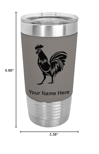 LaserGram 20oz Vacuum Insulated Tumbler Mug, Rooster, Personalized Engraving Included (Faux Leather, Gray)