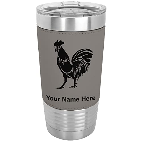 LaserGram 20oz Vacuum Insulated Tumbler Mug, Rooster, Personalized Engraving Included (Faux Leather, Gray)