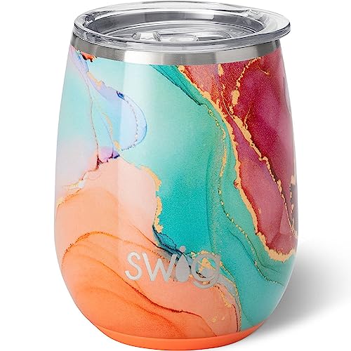 Swig Life 14oz Stemless Wine Cup, Insulated Wine Tumbler with Lid, Stainless Steel Travel Tumbler (Dreamsicle)