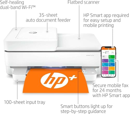 HP Envy 6458e All-in-One Wireless Color Inkjet Printer, Print Copy Scan - 10 ppm, 4800 x 1200 dpi, Auto 2-Sided Printing, 35-Sheet ADF, Dual-Band WiFi, Instant Ink Ready, White (Renewed)