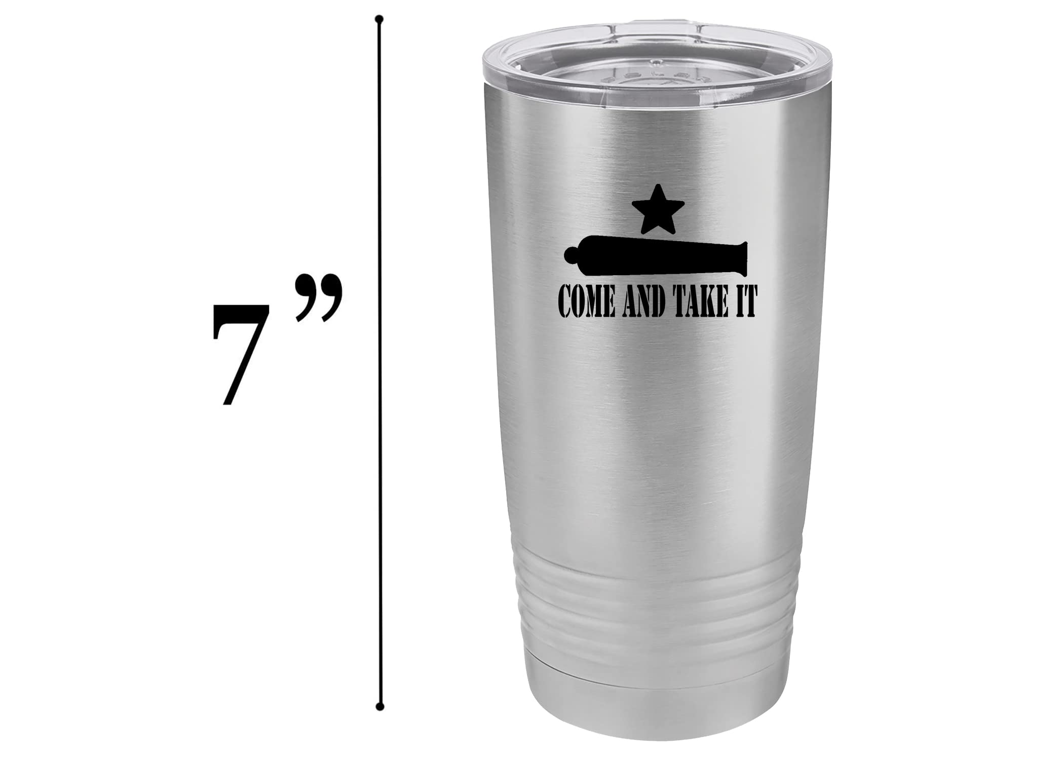 Rogue River Tactical Come and Take It Gonzales Texas Flag 20 Oz. Stainless Steel Travel Tumbler Mug Cup w/Lid Vacuum Insulated Hot or Cold (Silver)