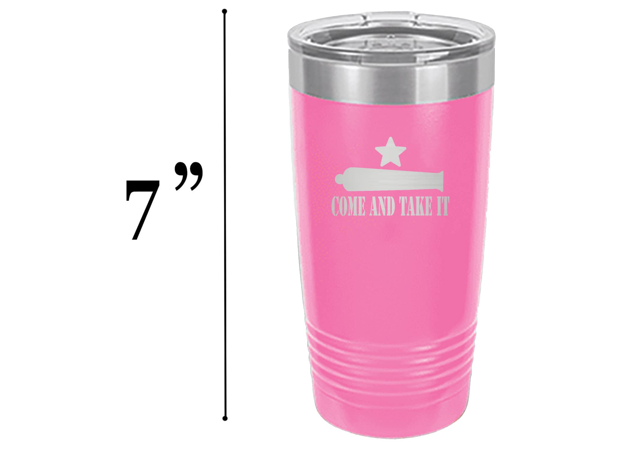 Rogue River Tactical Come and Take It Gonzales Texas Flag 20 Oz. Stainless Steel Travel Tumbler Mug Cup w/Lid Vacuum Insulated Hot or Cold (Pink)