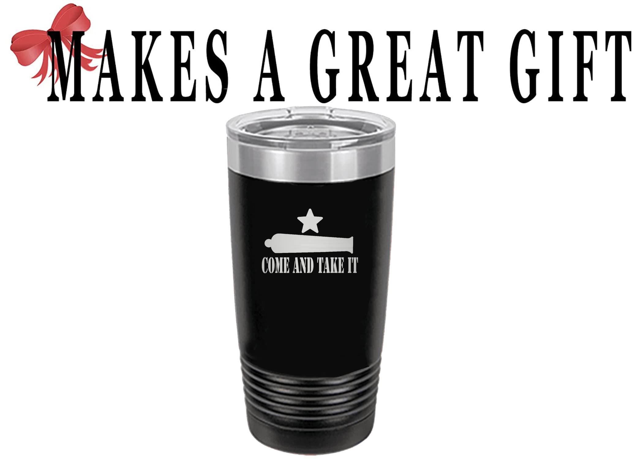 Rogue River Tactical Come and Take It Gonzales Texas Flag 20 Oz. Stainless Steel Travel Tumbler Mug Cup w/Lid Vacuum Insulated Hot or Cold (Black)