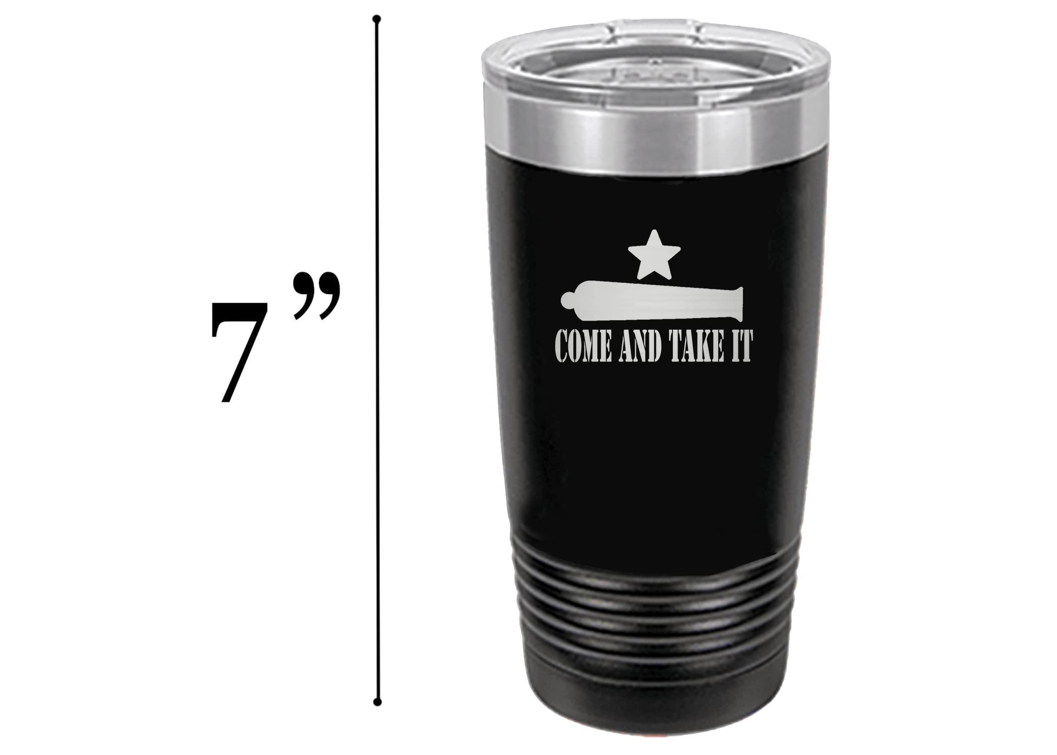 Rogue River Tactical Come and Take It Gonzales Texas Flag 20 Oz. Stainless Steel Travel Tumbler Mug Cup w/Lid Vacuum Insulated Hot or Cold (Black)