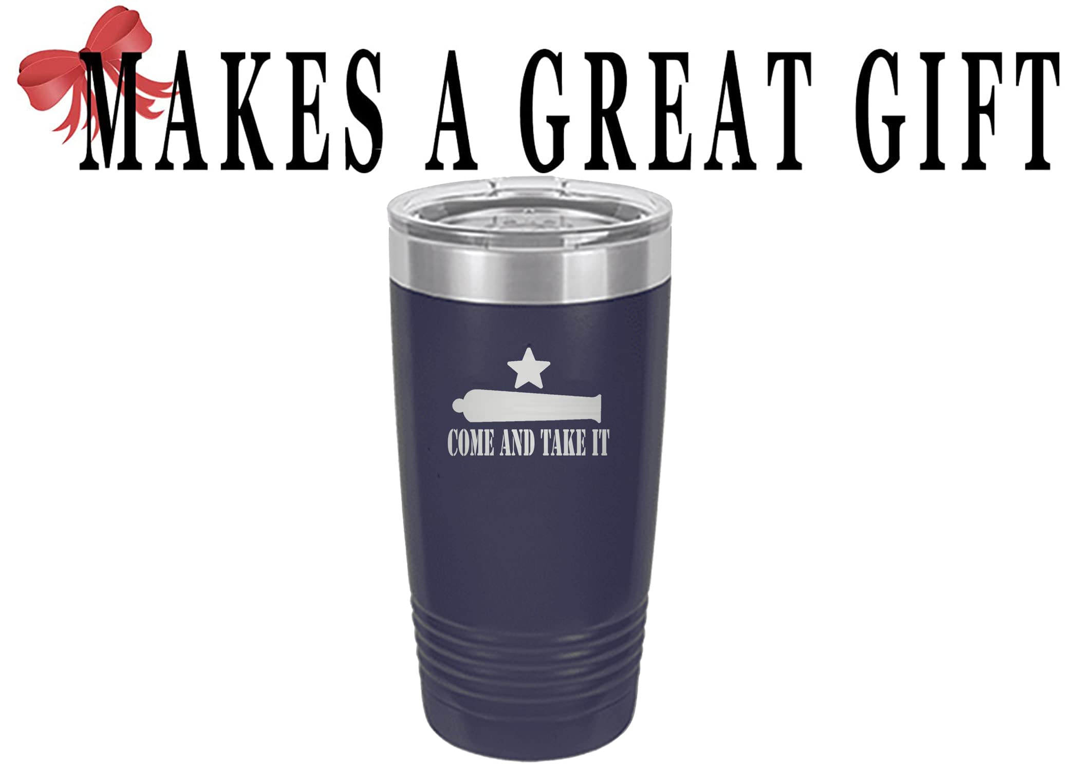 Rogue River Tactical Come and Take It Gonzales Texas Flag 20 Oz. Stainless Steel Travel Tumbler Mug Cup w/Lid Vacuum Insulated Hot or Cold (Blue)