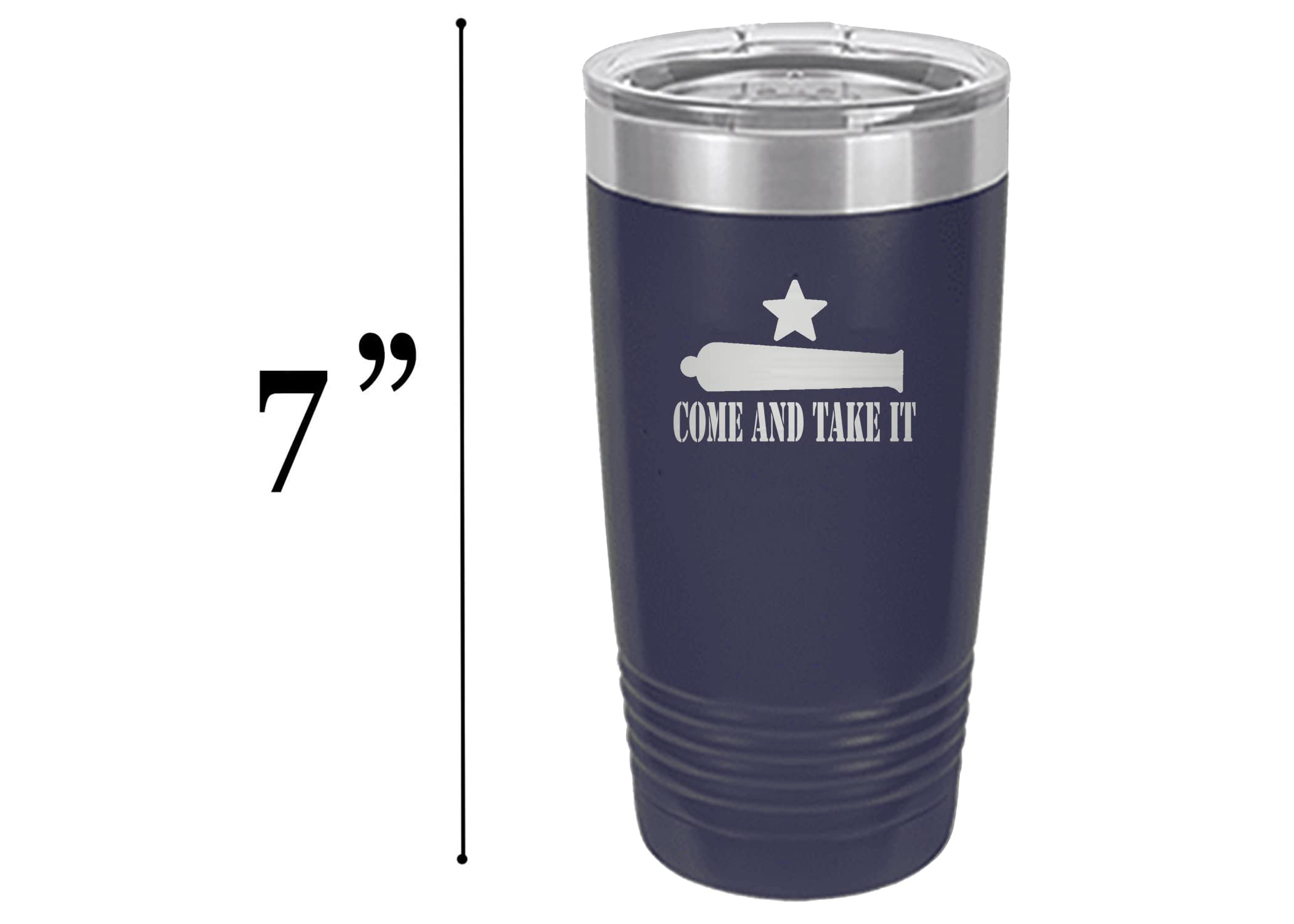 Rogue River Tactical Come and Take It Gonzales Texas Flag 20 Oz. Stainless Steel Travel Tumbler Mug Cup w/Lid Vacuum Insulated Hot or Cold (Blue)