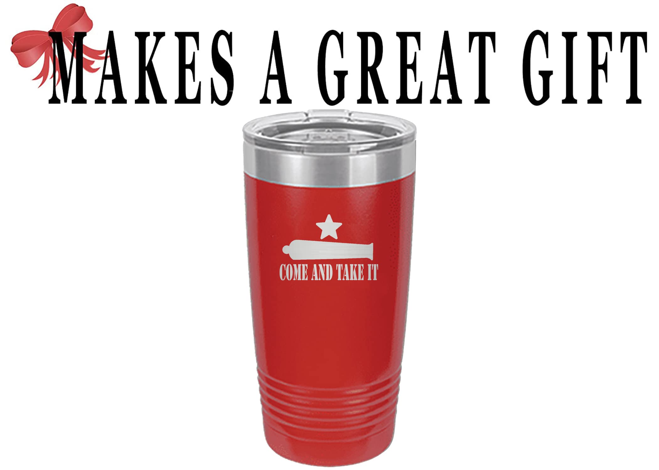 Rogue River Tactical Come and Take It Gonzales Texas Flag 20 Oz. Stainless Steel Travel Tumbler Mug Cup w/Lid Vacuum Insulated Hot or Cold (Red)