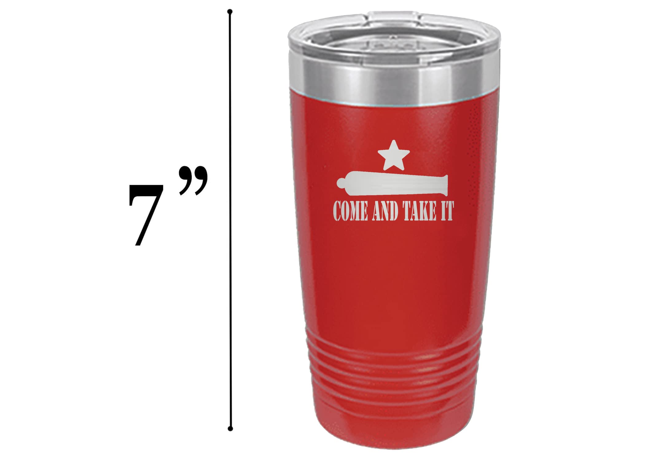 Rogue River Tactical Come and Take It Gonzales Texas Flag 20 Oz. Stainless Steel Travel Tumbler Mug Cup w/Lid Vacuum Insulated Hot or Cold (Red)