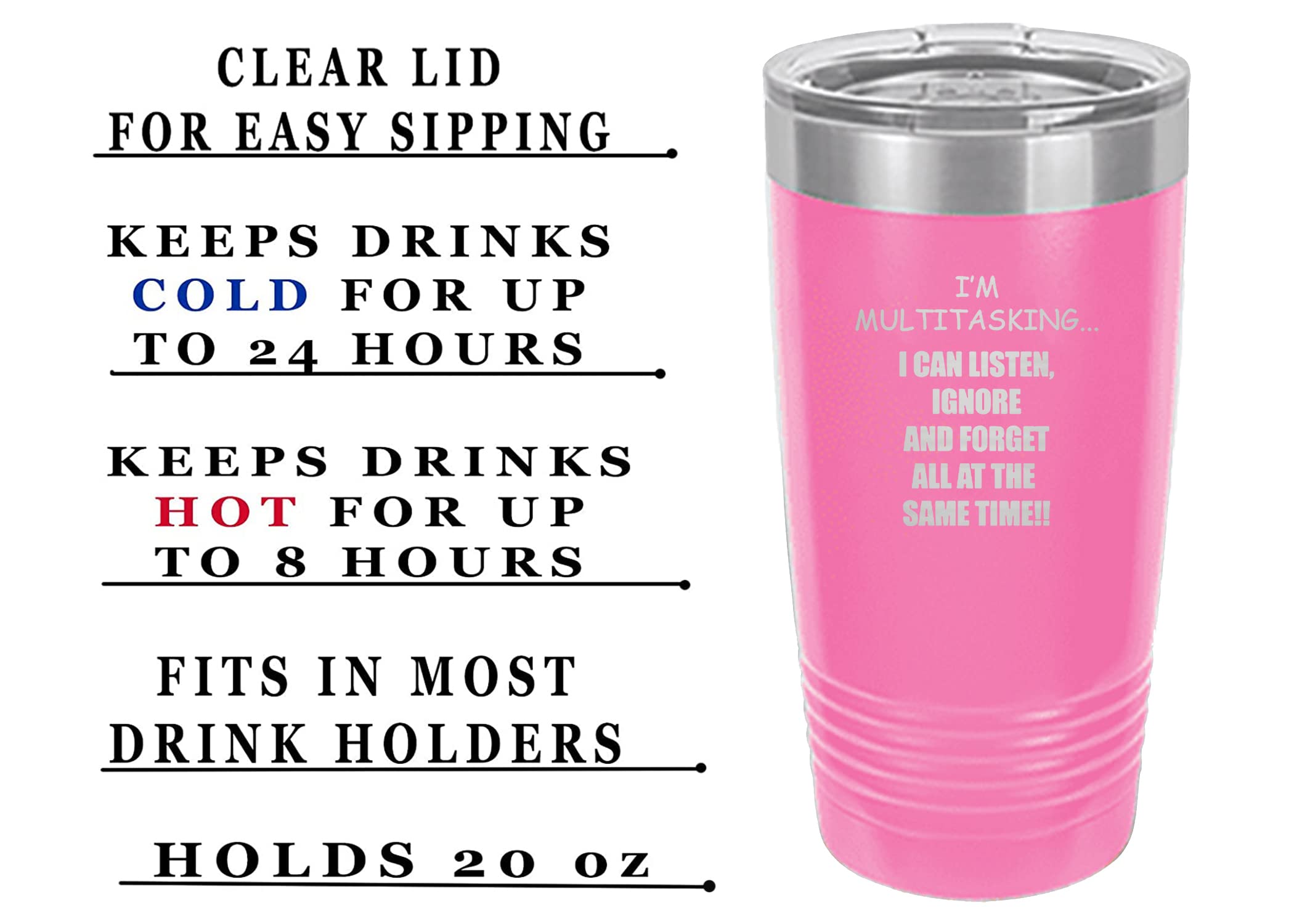 Rogue River Tactical Funny Sarcastic Office Work 20 Oz. Travel Tumbler Mug Cup w/Lid Vacuum Insulated Hot or Cold Multitasking (Pink)