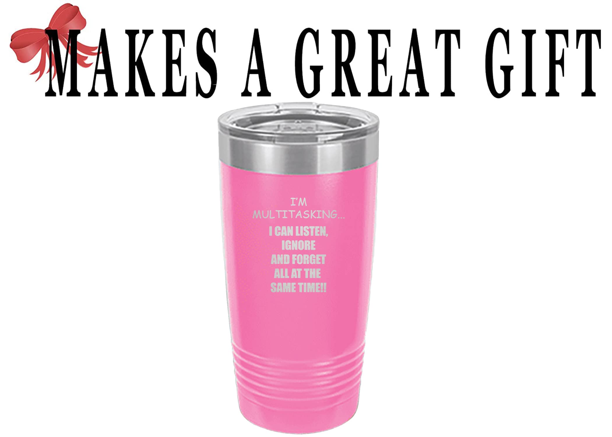 Rogue River Tactical Funny Sarcastic Office Work 20 Oz. Travel Tumbler Mug Cup w/Lid Vacuum Insulated Hot or Cold Multitasking (Pink)