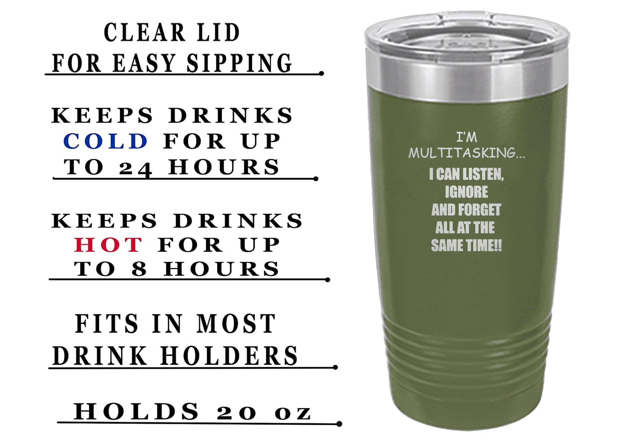 Rogue River Tactical Funny Sarcastic Office Work 20 Oz. Travel Tumbler Mug Cup w/Lid Vacuum Insulated Hot or Cold Multitasking (Green)