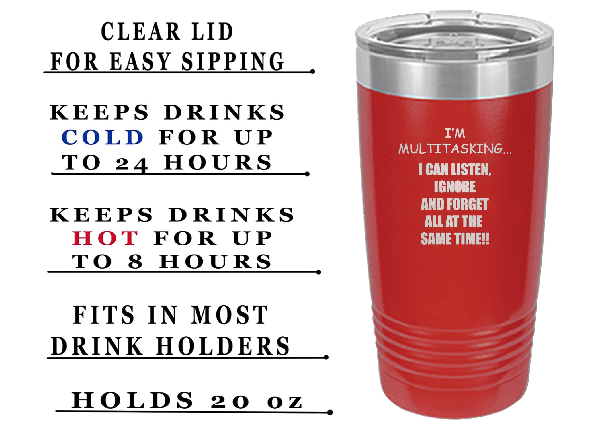 Rogue River Tactical Funny Sarcastic Office Work 20 Oz. Travel Tumbler Mug Cup w/Lid Vacuum Insulated Hot or Cold Multitasking (Red)