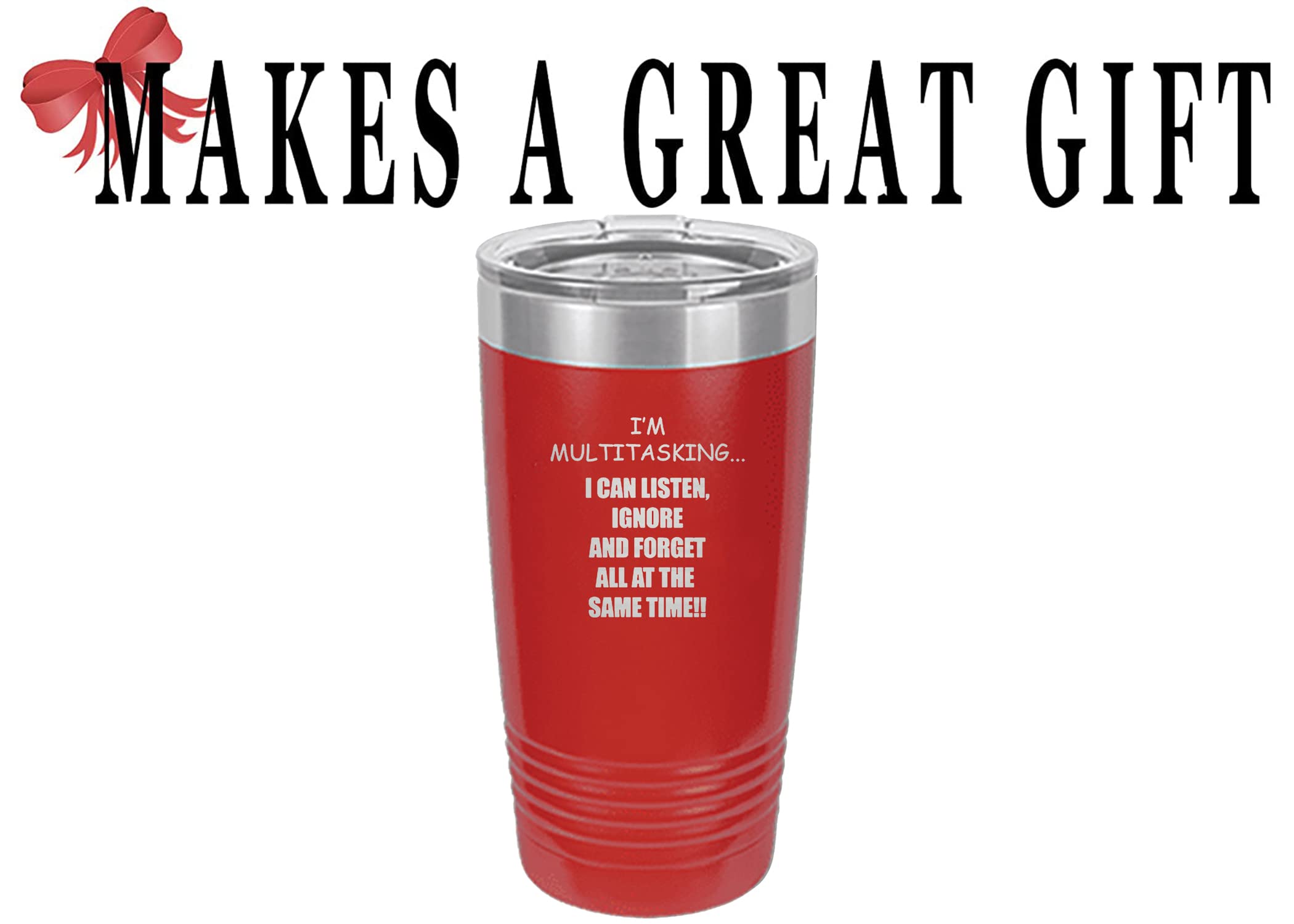 Rogue River Tactical Funny Sarcastic Office Work 20 Oz. Travel Tumbler Mug Cup w/Lid Vacuum Insulated Hot or Cold Multitasking (Red)