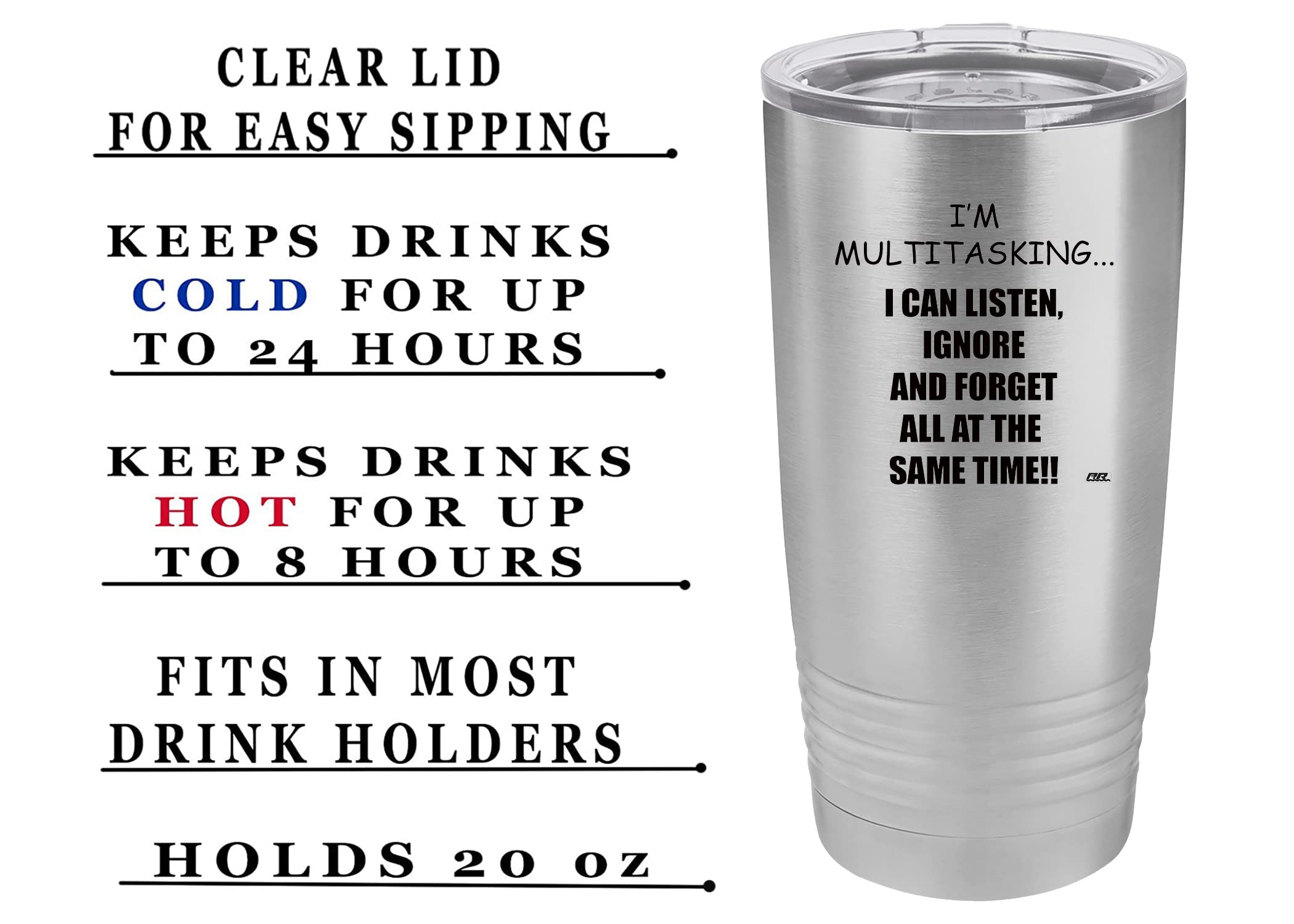 Rogue River Tactical Funny Sarcastic Office Work 20 Oz. Travel Tumbler Mug Cup w/Lid Vacuum Insulated Hot or Cold Multitasking (Silver)