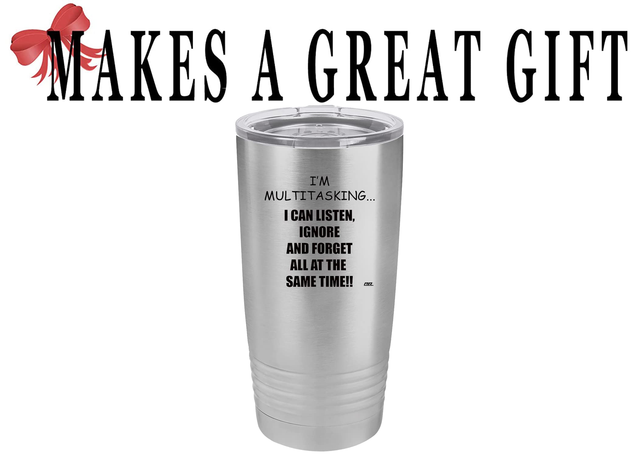 Rogue River Tactical Funny Sarcastic Office Work 20 Oz. Travel Tumbler Mug Cup w/Lid Vacuum Insulated Hot or Cold Multitasking (Silver)