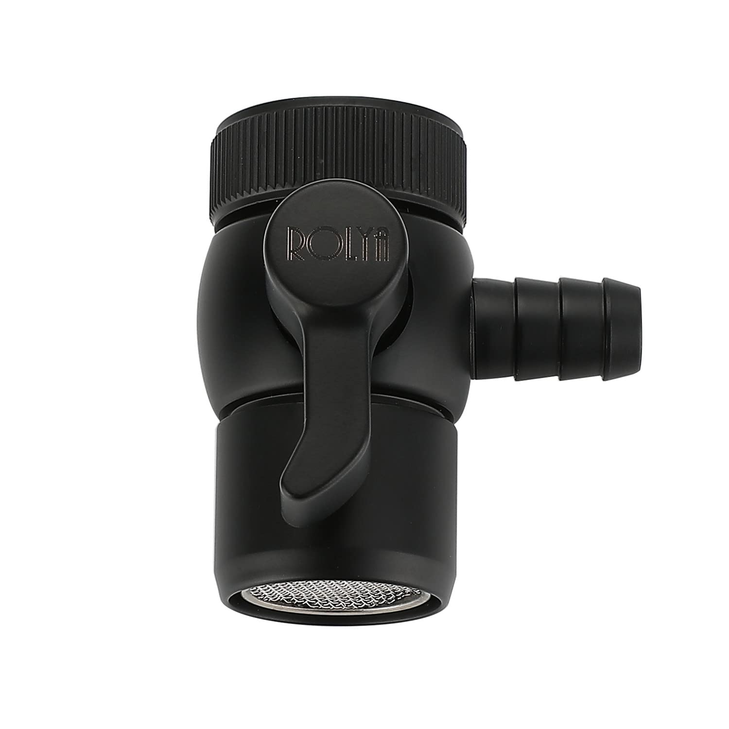 ROLYA Kitchen Sink Tap Water Filter Faucet Diverter Valve Aerator for Quick Push on 3/8 inch Tubing Replacement Part (3/8" Single Barb, Black)