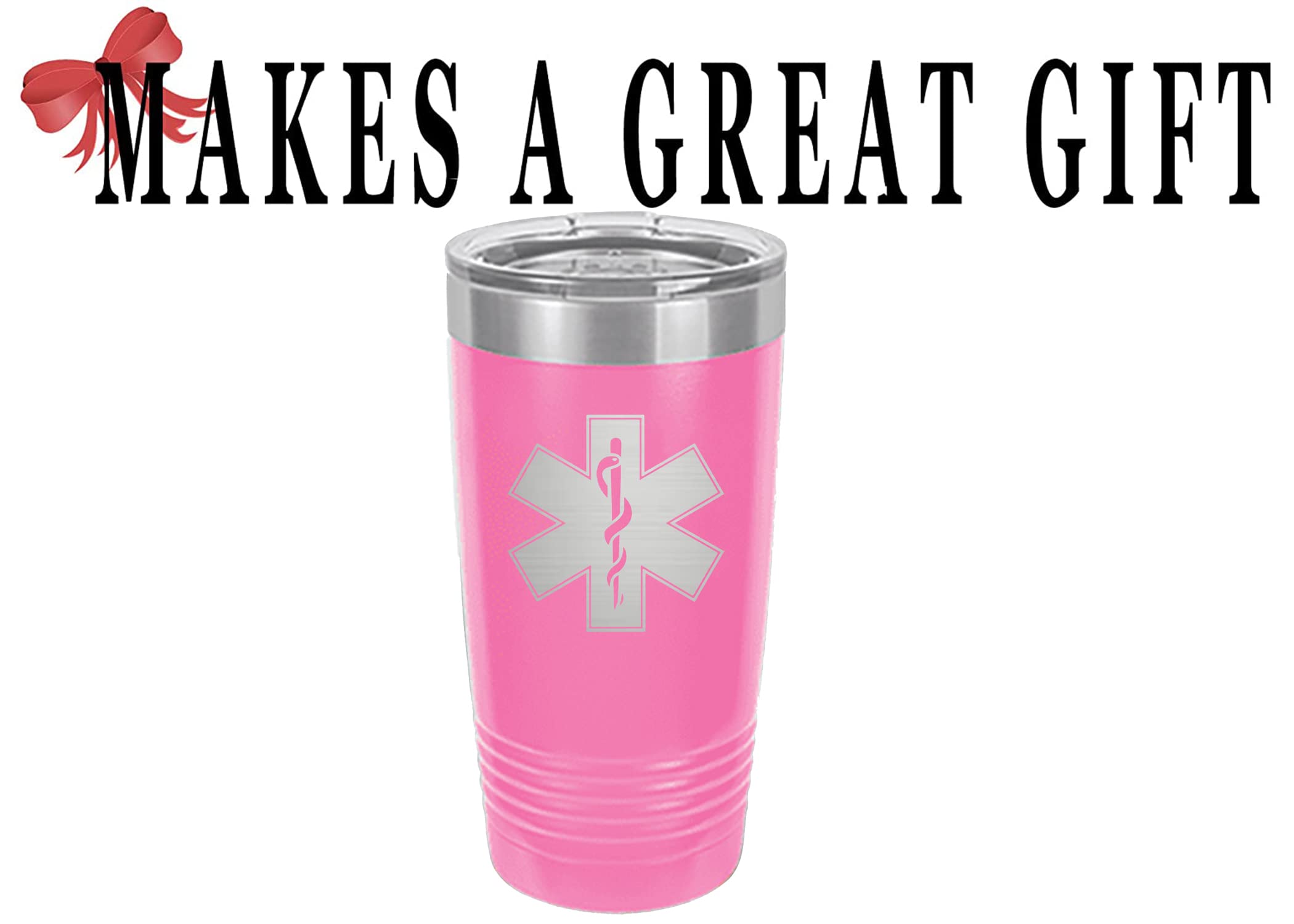 Rogue River Tactical EMT EMS Star of Life 20 Oz. Travel Tumbler Mug Cup w/Lid Paramedic (Pink)