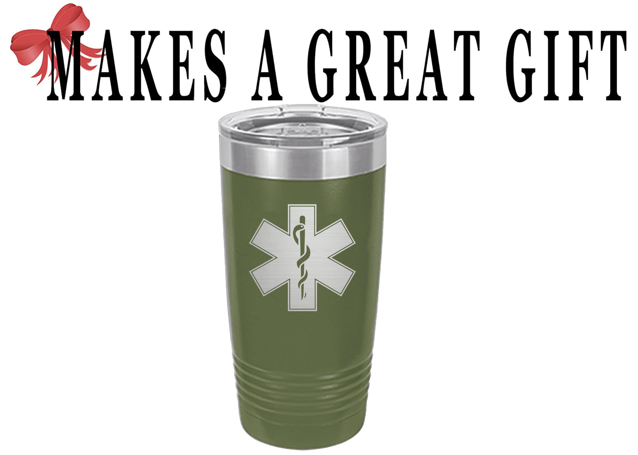 Rogue River Tactical EMT EMS Star of Life 20 Oz. Travel Tumbler Mug Cup w/Lid Paramedic (Green)