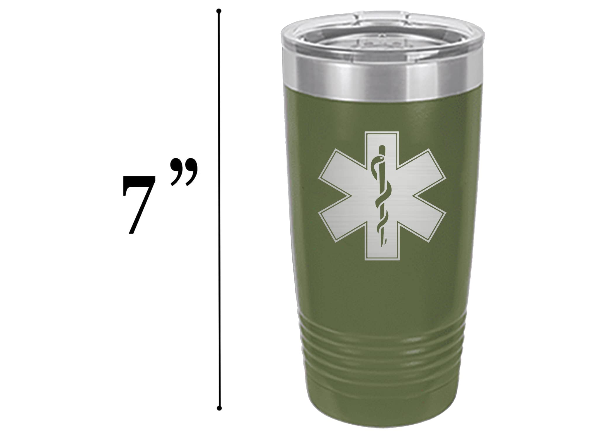 Rogue River Tactical EMT EMS Star of Life 20 Oz. Travel Tumbler Mug Cup w/Lid Paramedic (Green)