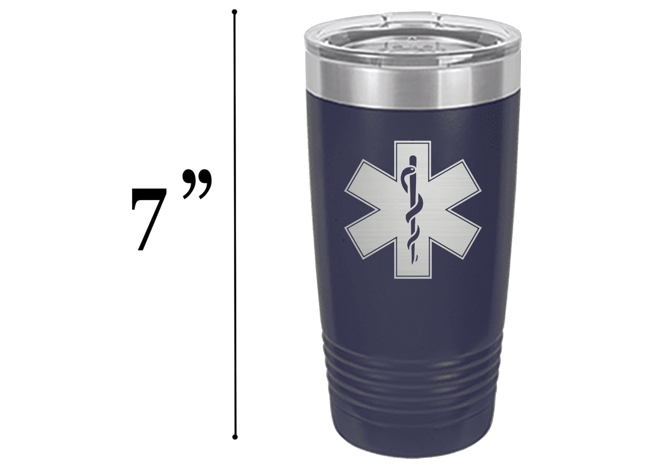 Rogue River Tactical EMT EMS Star of Life 20 Oz. Travel Tumbler Mug Cup w/Lid Paramedic (Blue)