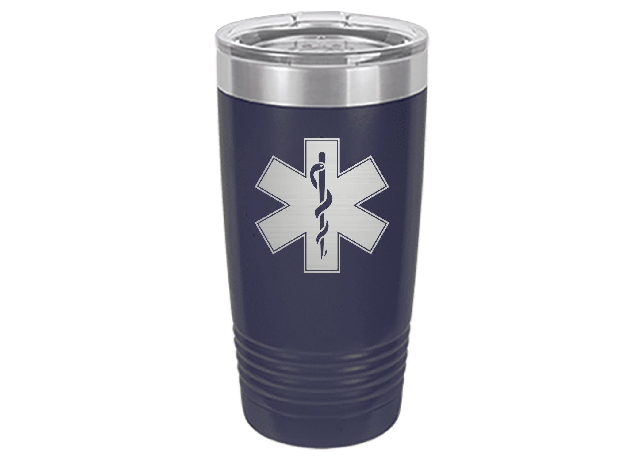 Rogue River Tactical EMT EMS Star of Life 20 Oz. Travel Tumbler Mug Cup w/Lid Paramedic (Blue)