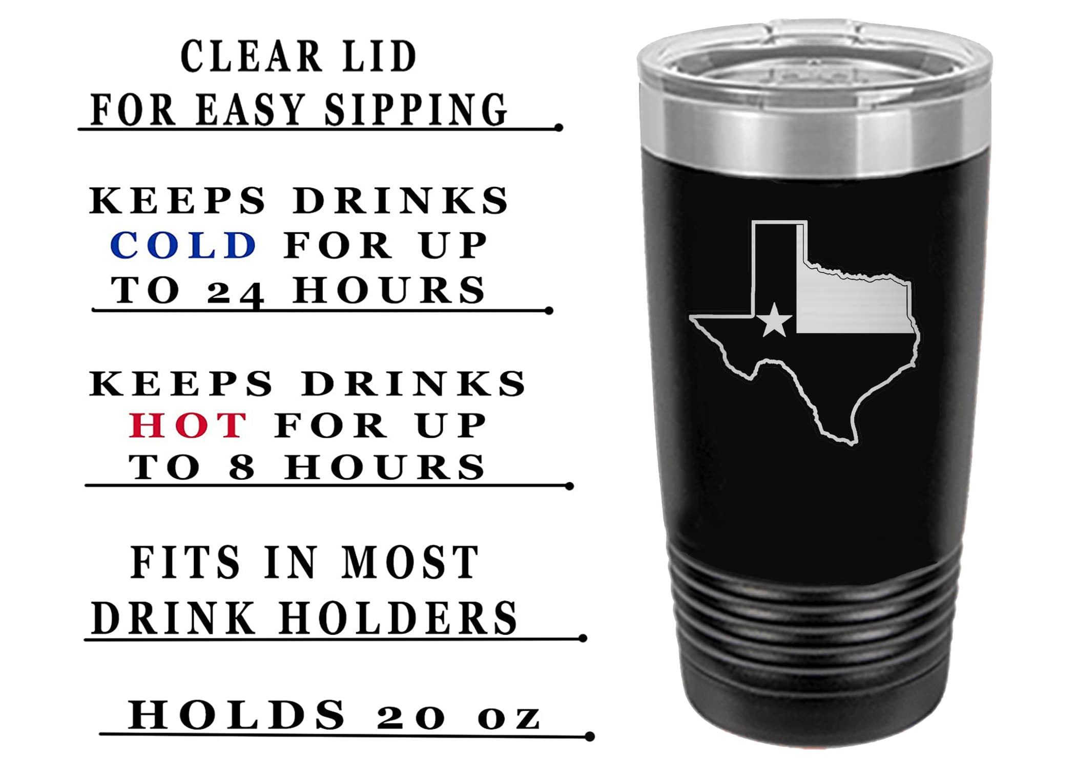 Rogue River Tactical Funny Texas Flag 20 Oz. Stainless Steel Travel Tumbler Mug Cup w/Lid Vacuum Insulated Hot or Cold (Black)