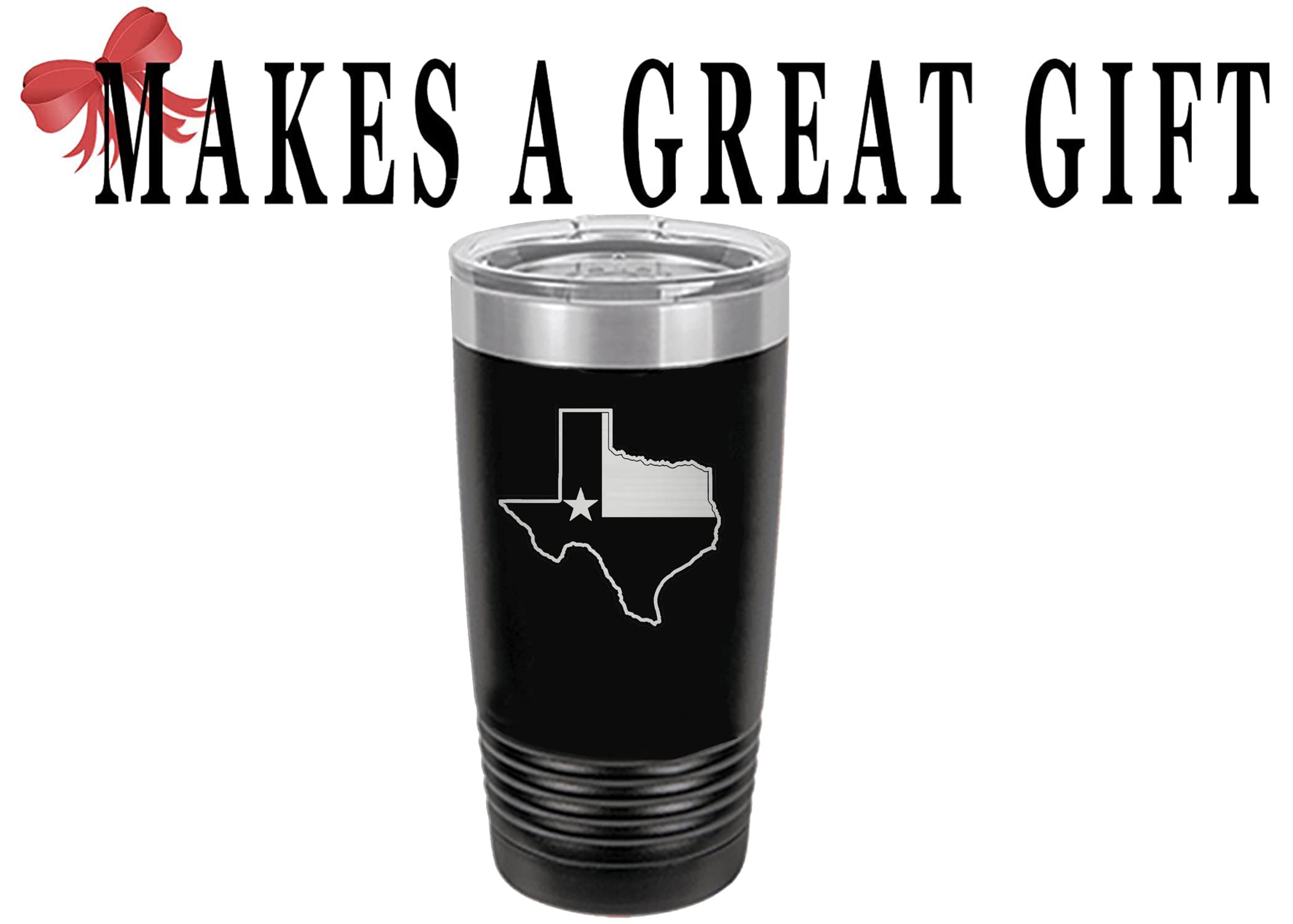 Rogue River Tactical Funny Texas Flag 20 Oz. Stainless Steel Travel Tumbler Mug Cup w/Lid Vacuum Insulated Hot or Cold (Black)