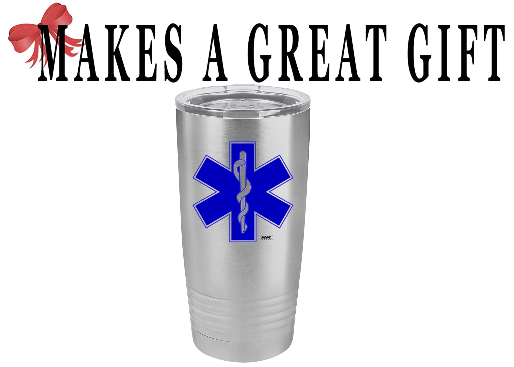 Rogue River Tactical EMT EMS Star of Life 20 Oz. Travel Tumbler Mug Cup w/Lid Paramedic (Silver)