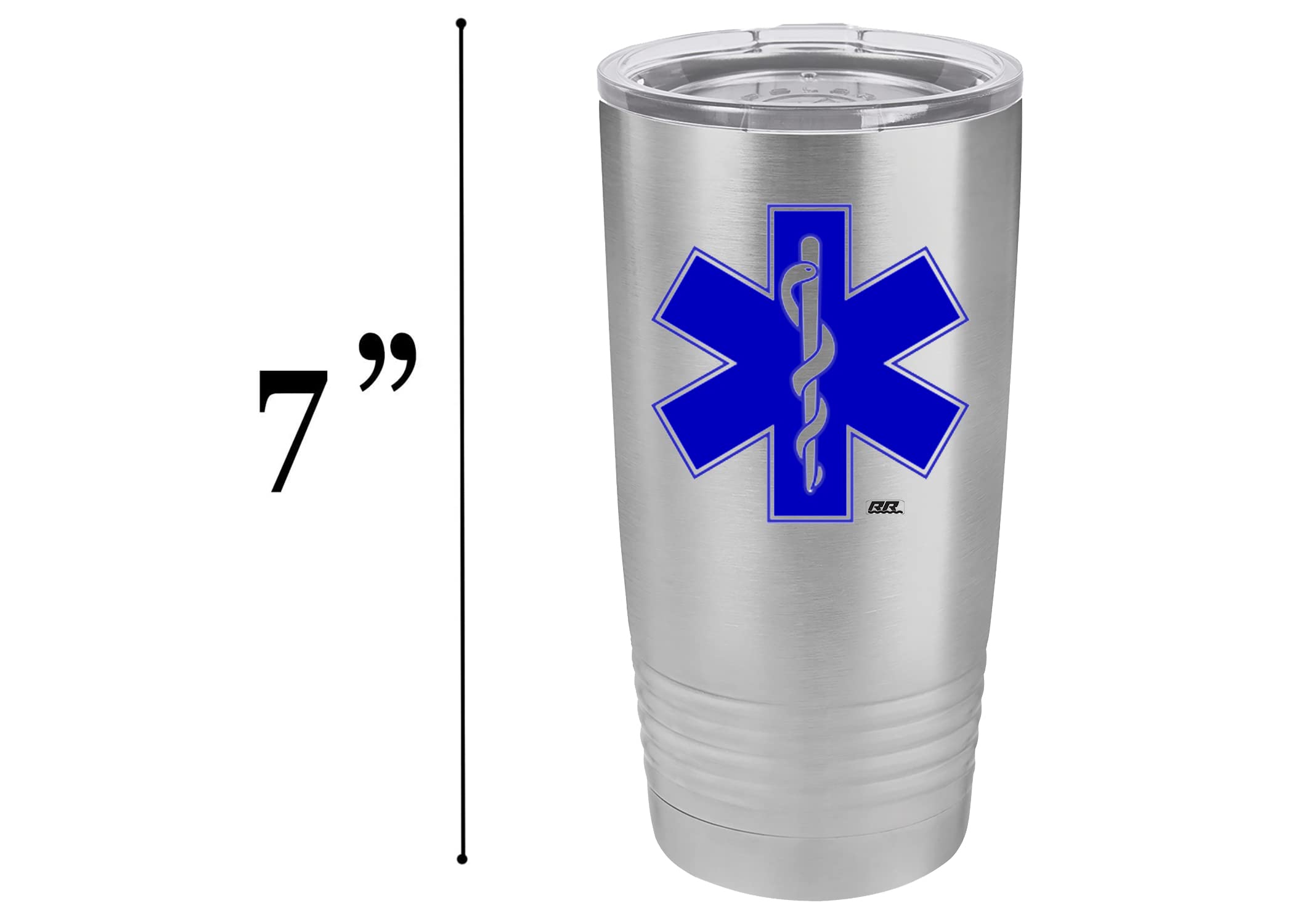 Rogue River Tactical EMT EMS Star of Life 20 Oz. Travel Tumbler Mug Cup w/Lid Paramedic (Silver)