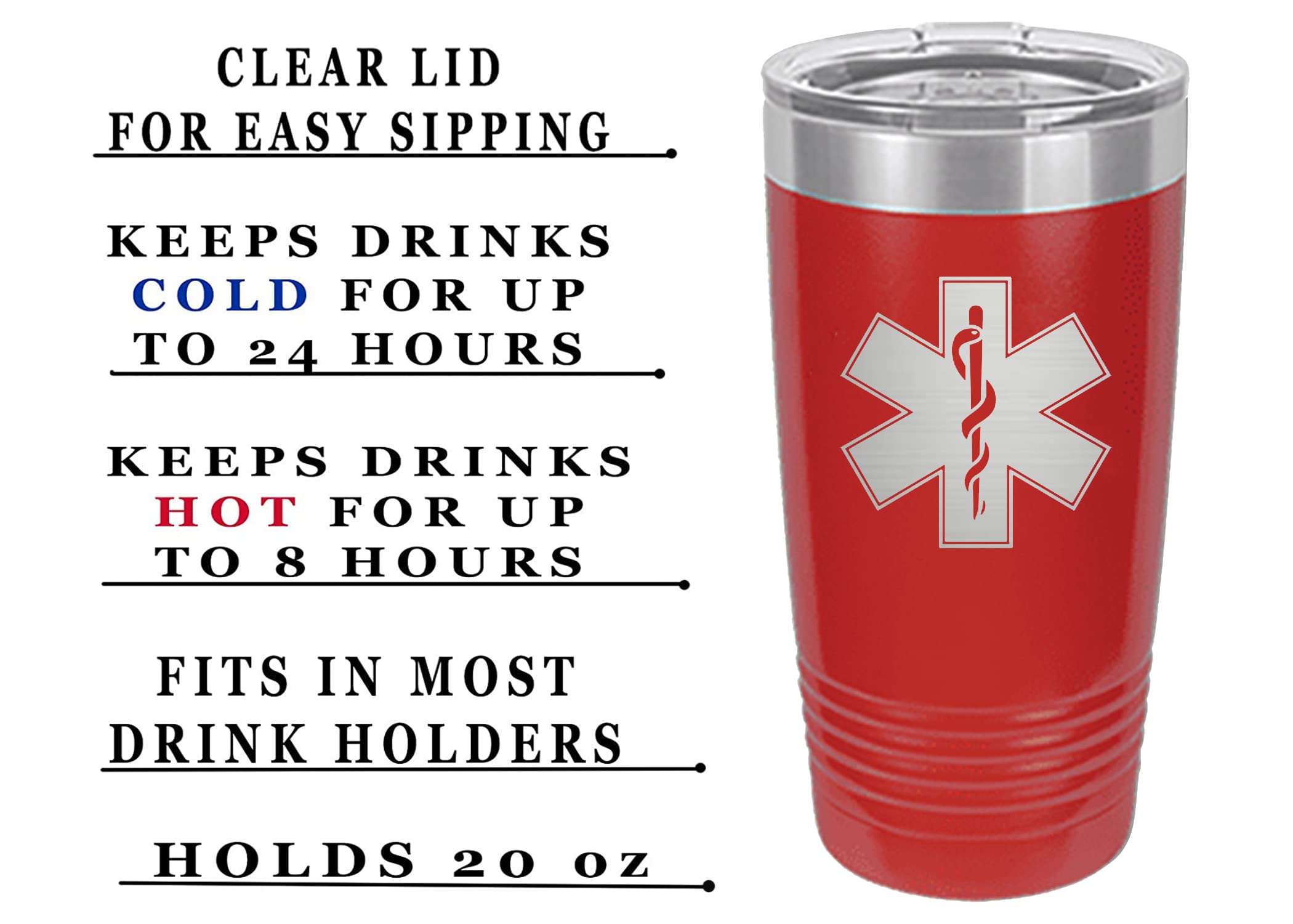 Rogue River Tactical EMT EMS Star of Life 20 Oz. Travel Tumbler Mug Cup w/Lid Paramedic (Red)