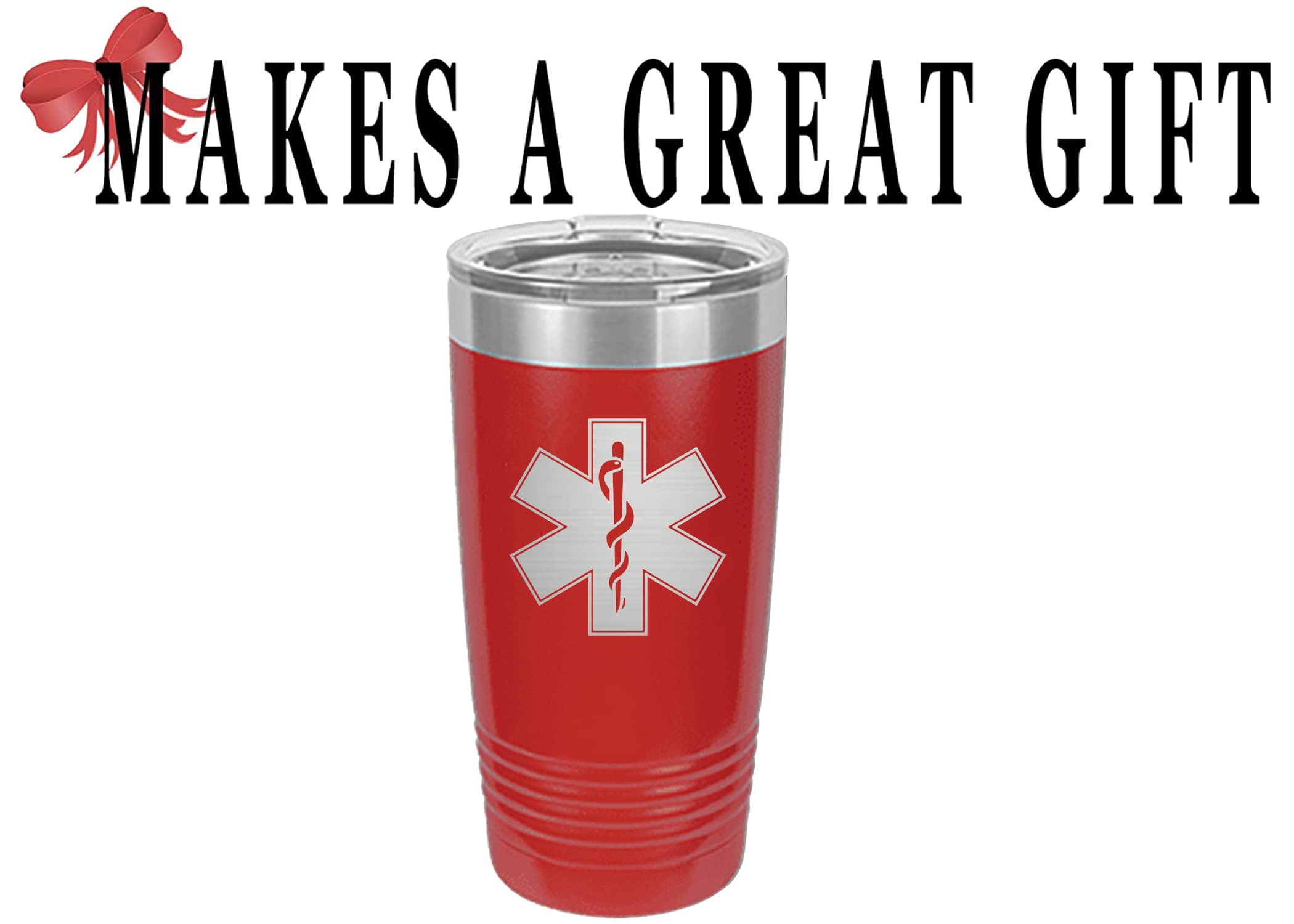 Rogue River Tactical EMT EMS Star of Life 20 Oz. Travel Tumbler Mug Cup w/Lid Paramedic (Red)