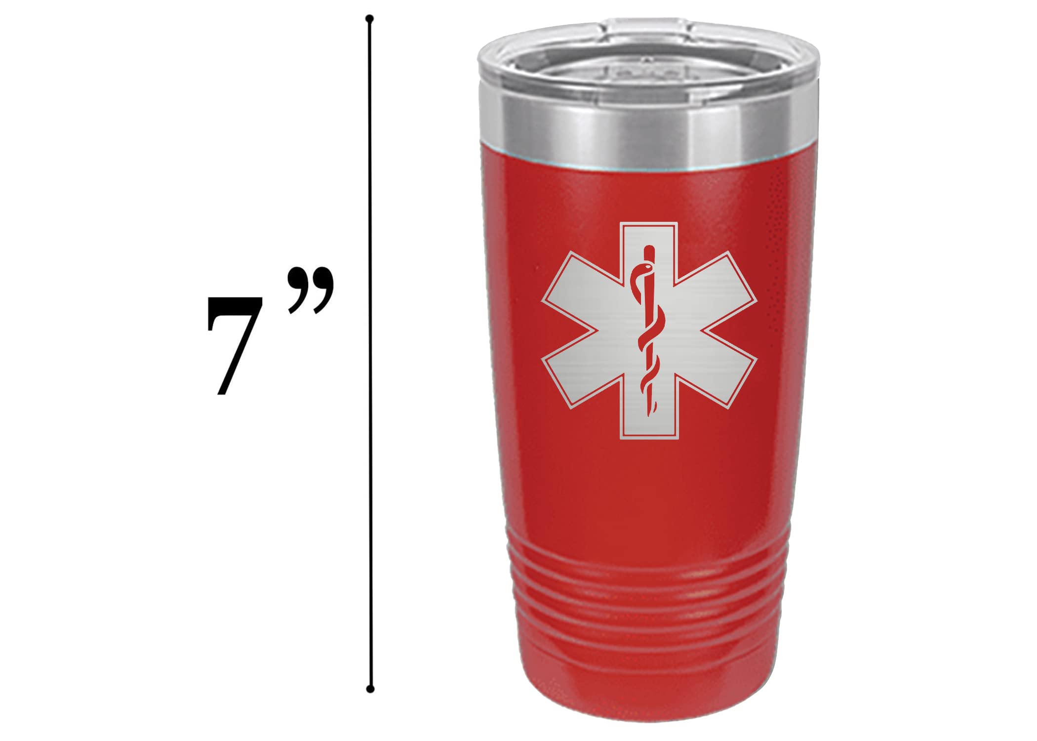 Rogue River Tactical EMT EMS Star of Life 20 Oz. Travel Tumbler Mug Cup w/Lid Paramedic (Red)